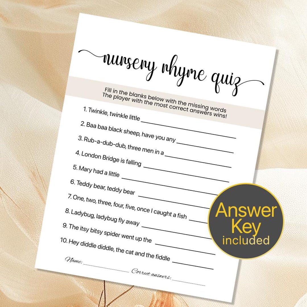 Printable Baby Shower Nursery Rhyme Game Baby Shower Game Nursery Rhyme ...