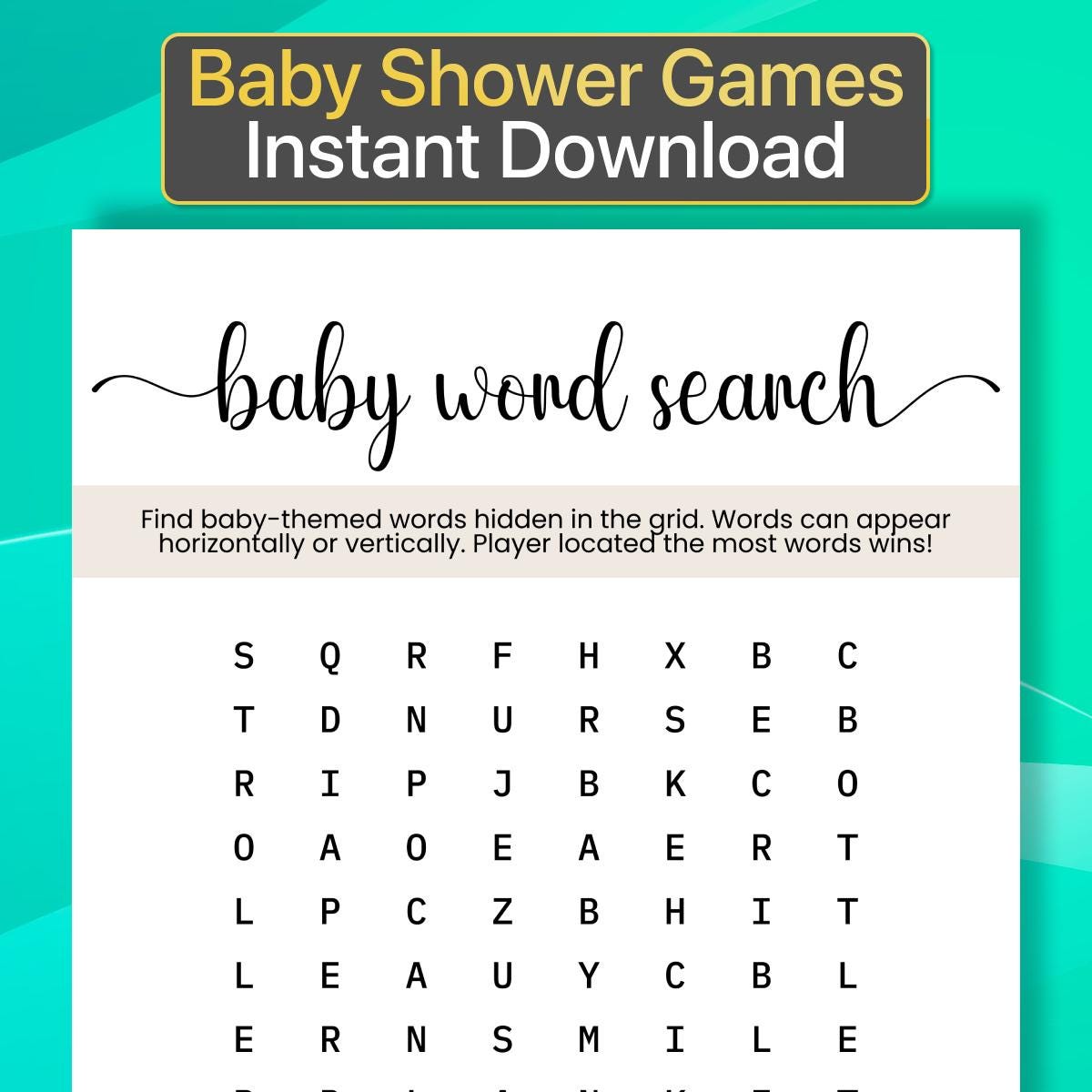 Printable Baby Shower Word Search Game Baby Shower Game Word Search ...