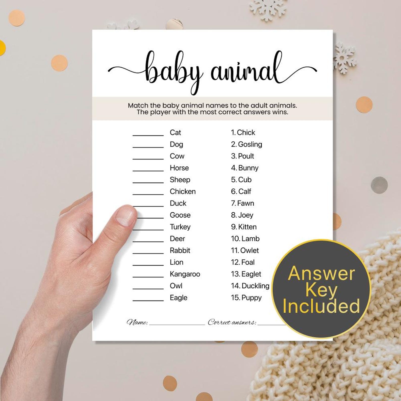 Printable Baby Animal Baby Shower Baby Animal Game Baby Shower Animal ...