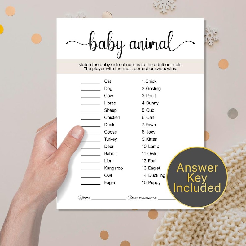 Printable Baby Animal Baby Shower Baby Animal Game Baby Shower Animal ...