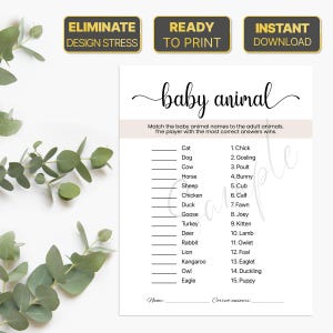 Printable Baby Animal Baby Shower Baby Animal Game Baby Shower Animal ...