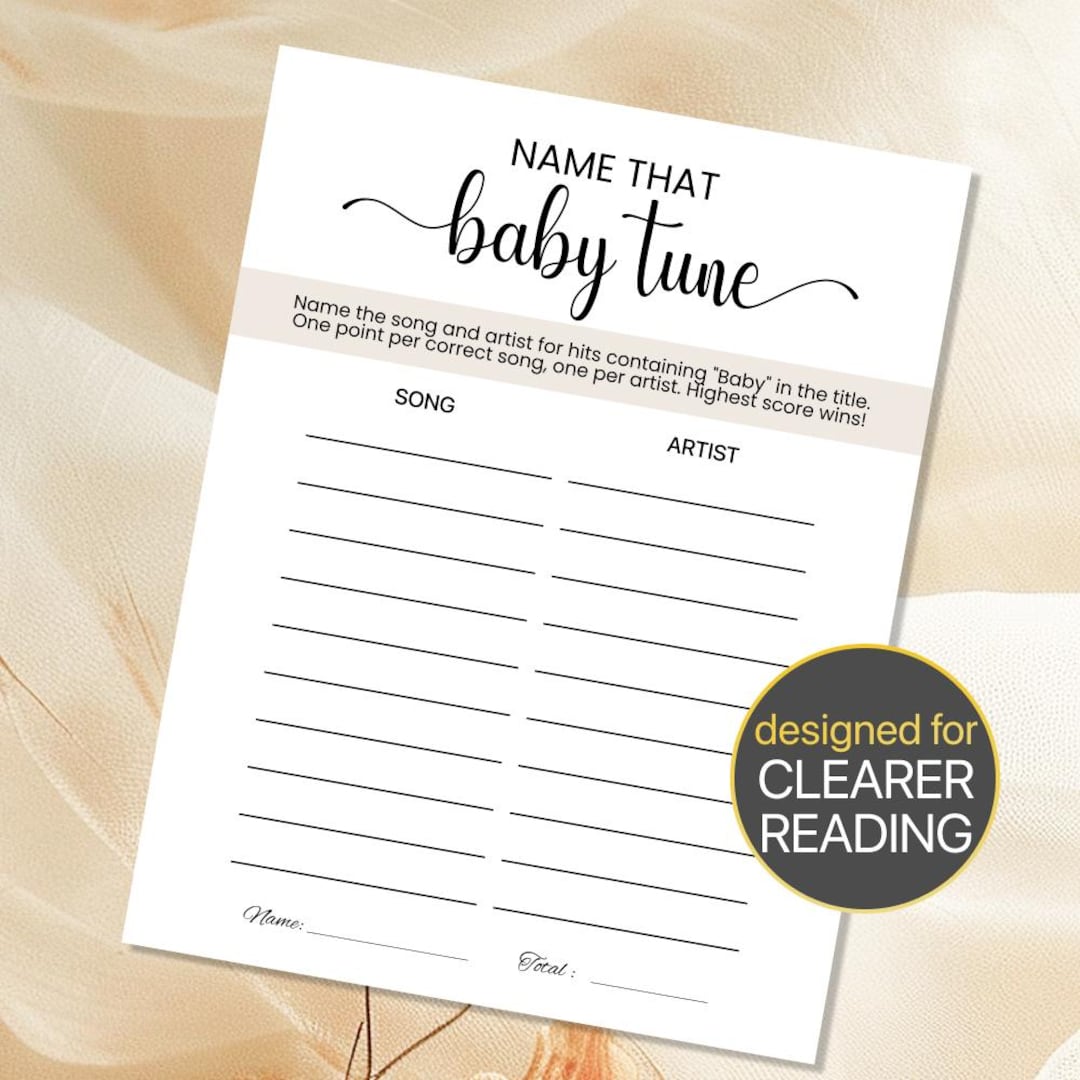 Printable Baby Shower Game Name That Baby Song Game Baby Shower Name ...