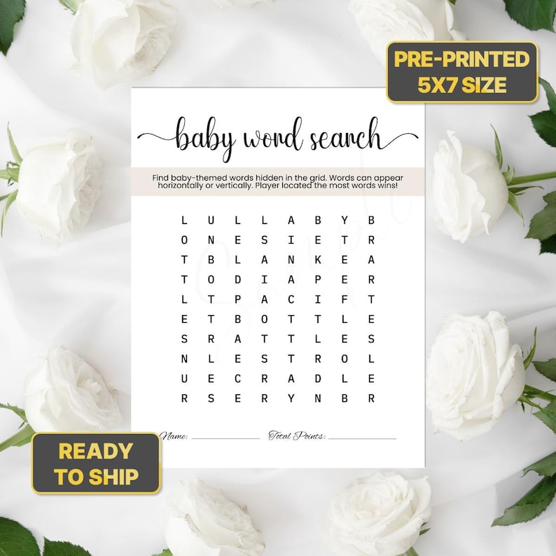 Printed Baby Shower Word Search Game Printed Baby Word Search Game ...