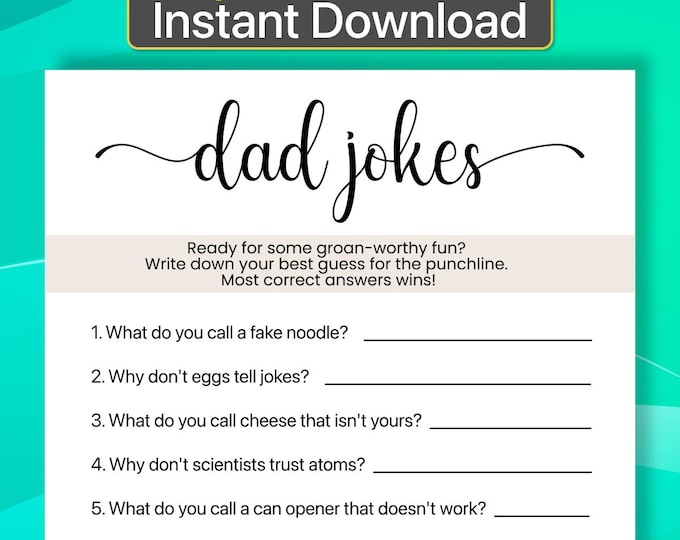 Dad Joke Baby Shower Game, Dad Jokes Game, Dad Jokes Baby Shower for ...