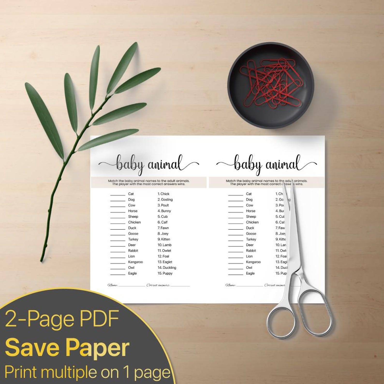 Printable Baby Animal Baby Shower Baby Animal Game Baby Shower Animal ...