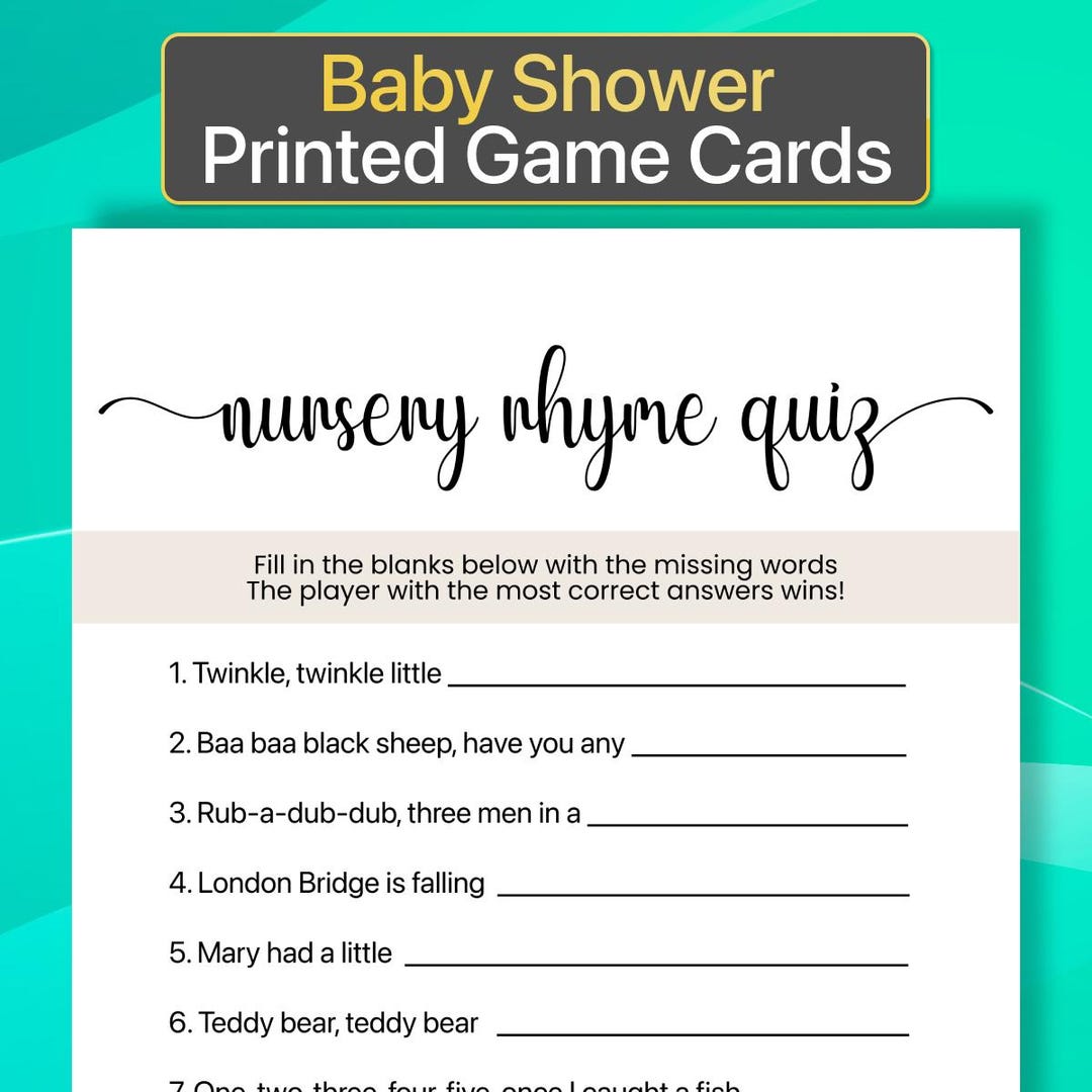 Printed Baby Shower Nursery Rhyme Game Printed Nursery Rhyme Quiz ...