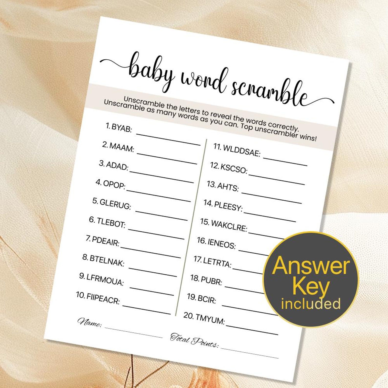 Printable Baby Shower Word Scramble Game Baby Shower Game Word Scramble ...
