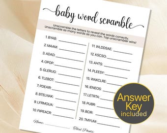 Baby Word Scramble Game Baby Shower Word Scramble Baby Shower Games ...