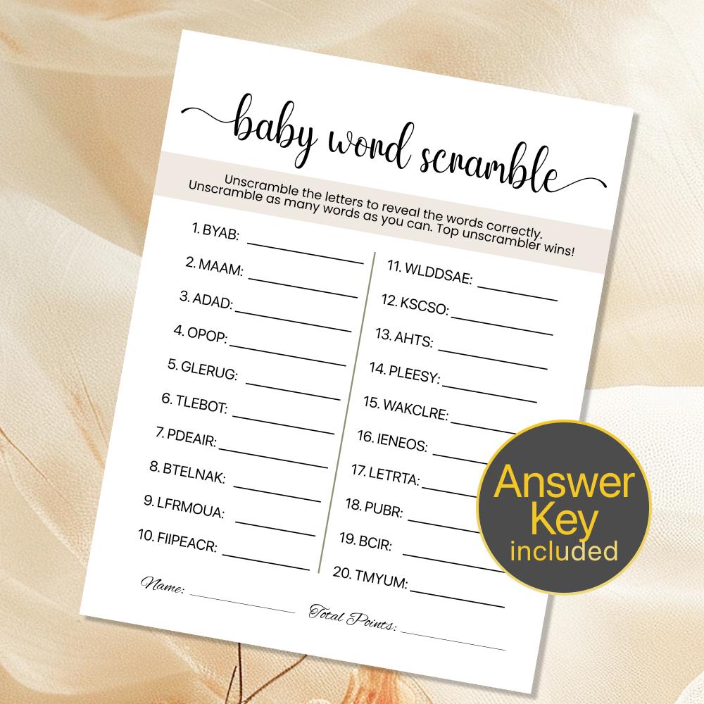Printable Baby Shower Word Scramble Game Baby Shower Game Word Scramble ...
