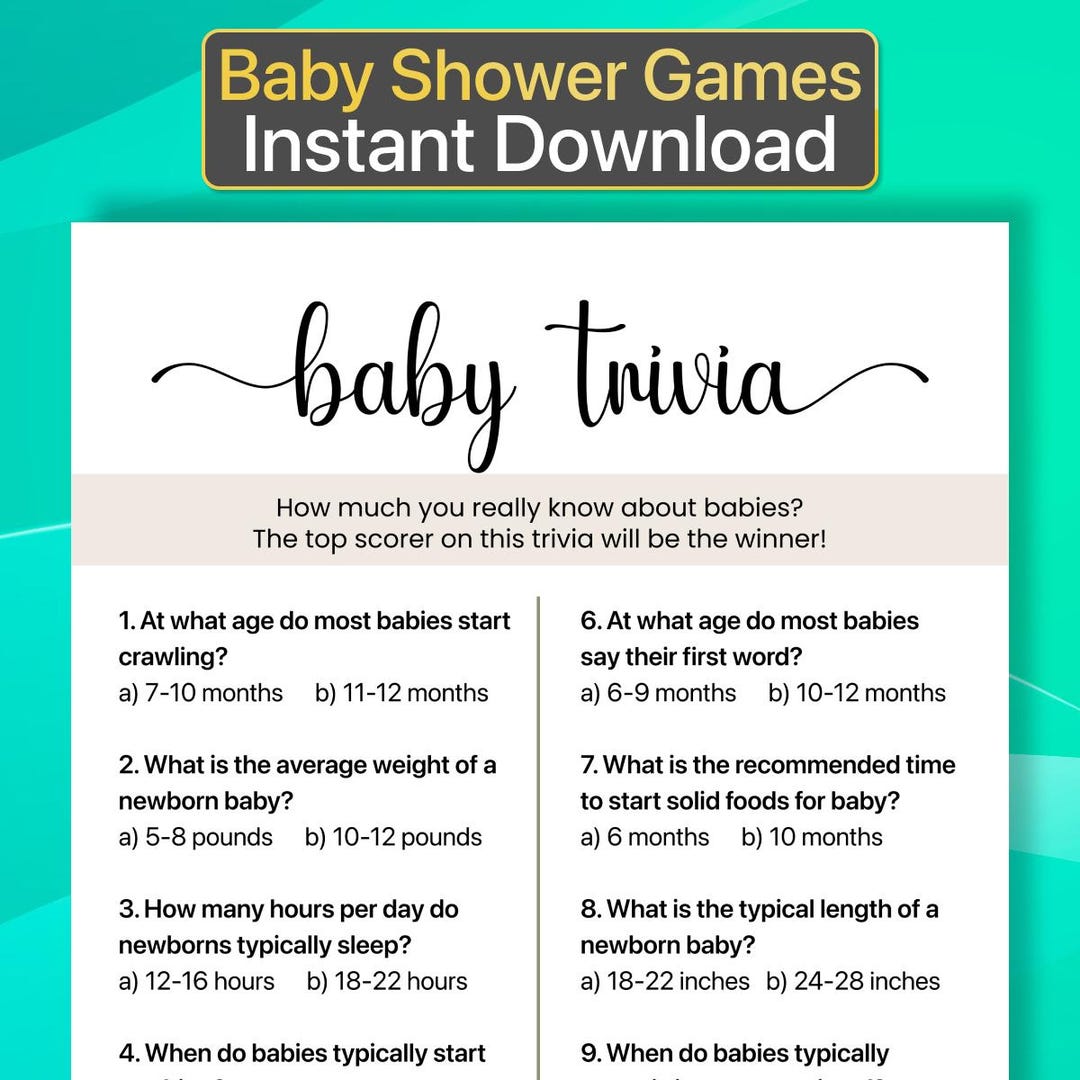 Baby Shower Trivia Game Printable Baby Trivia Shower Game Baby Trivia ...