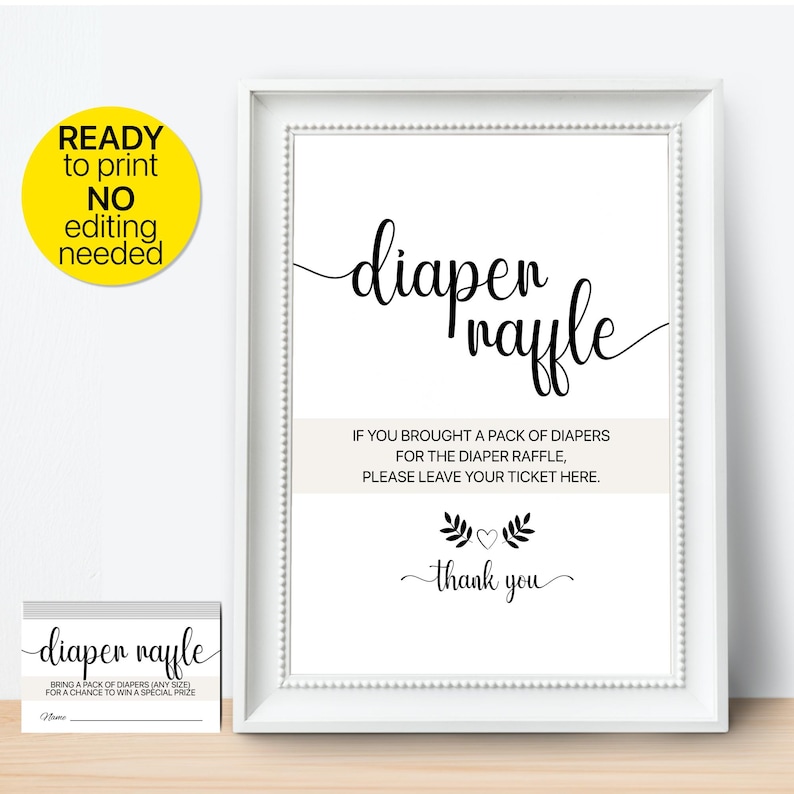 Baby Shower Diaper Sign Printable Diaper Raffleticket Printable Diaper ...