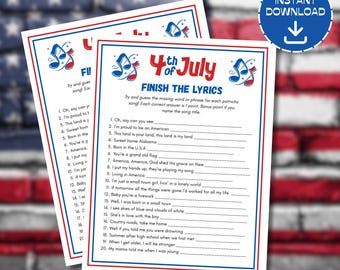 Patriotic Finish the Lyrics Game: 4th of July Party Activity (PDF ...