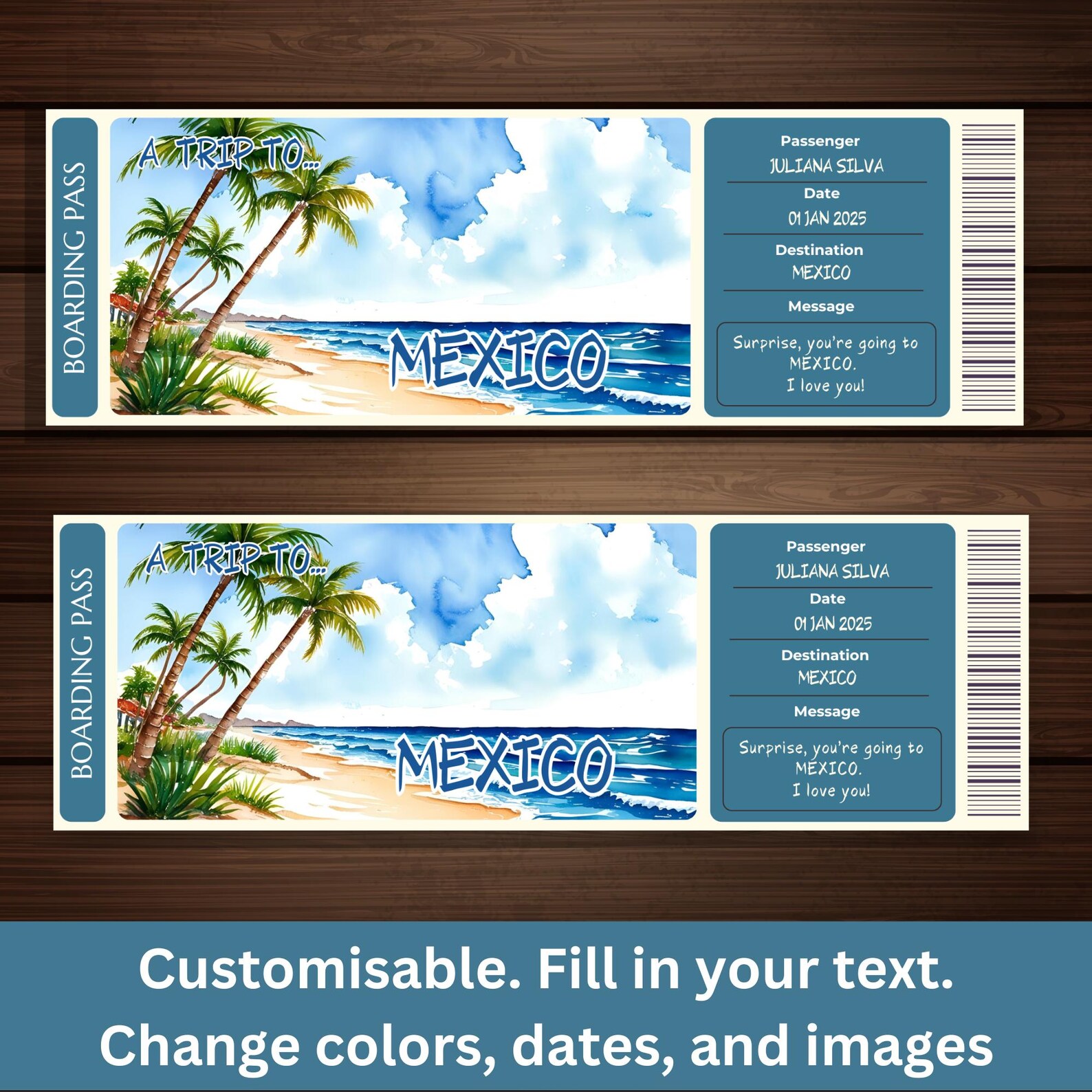 Editable Mexico Boarding Pass: Surprise Vacation Ticket (instant ...