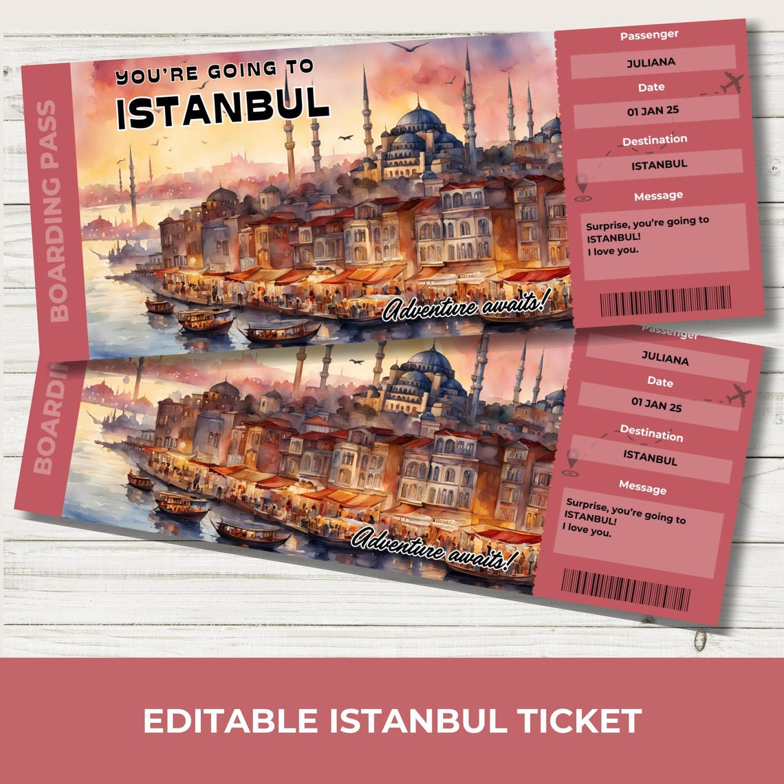 Editable Istanbul Boarding Pass: Surprise Vacation Ticket (canva ...