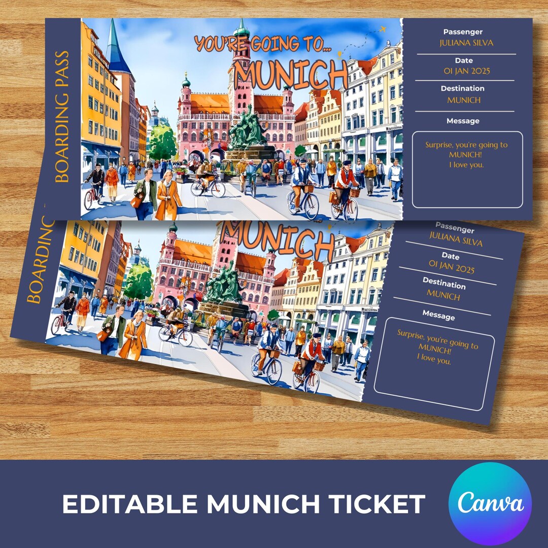 Printable Munich Surprise Ticket: Editable Boarding Pass (instant ...