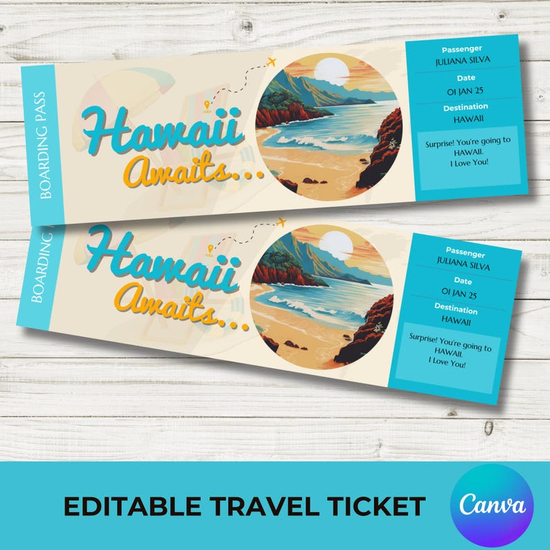Editable Hawaii Boarding Pass, You're Going to Hawaii, Printable Hawaii ...