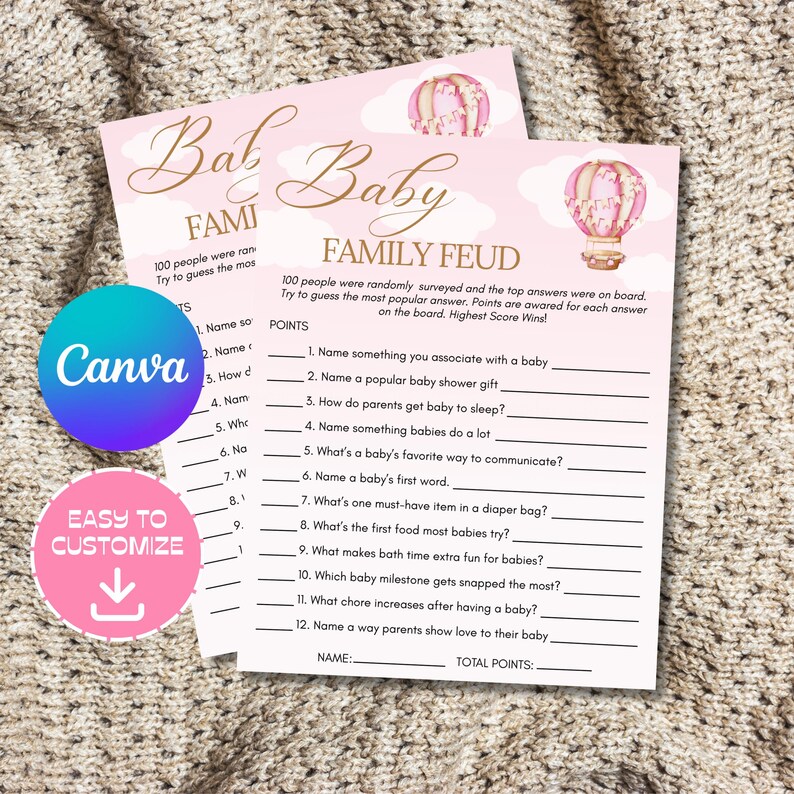 Baby Shower Family Feud Game: Printable Trivia (canva Editable, Instant ...