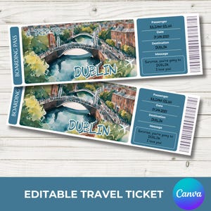Editable Dublin Boarding Pass: Surprise Trip Ticket (instant Download ...