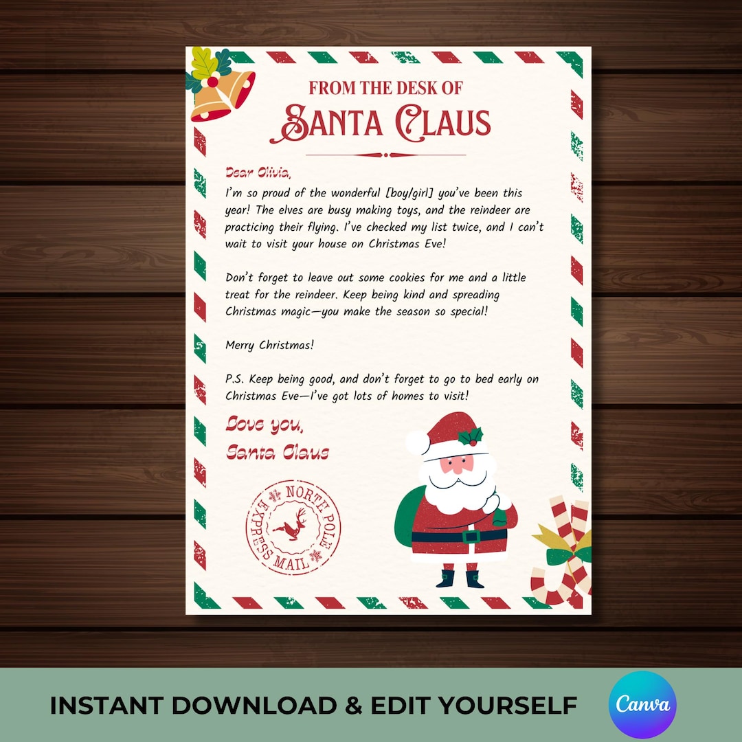 Personalized Letter From Santa | the Desk of Santa | Printable Instant ...