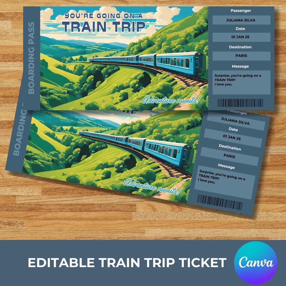 Editable Train Ticket Template, Train Trip Gift Voucher, Surprise Gift ...