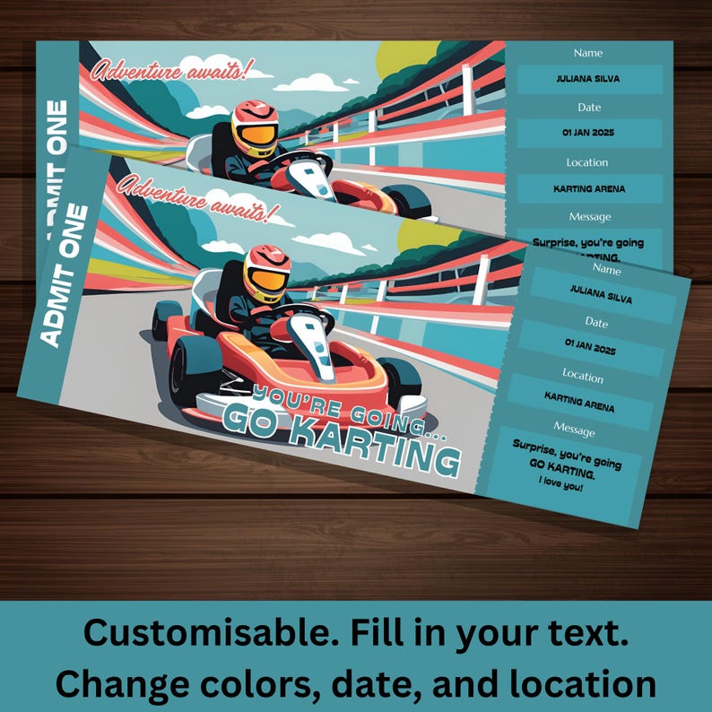Editable Go Karting Ticket: Surprise Reveal (instant Download) - Etsy