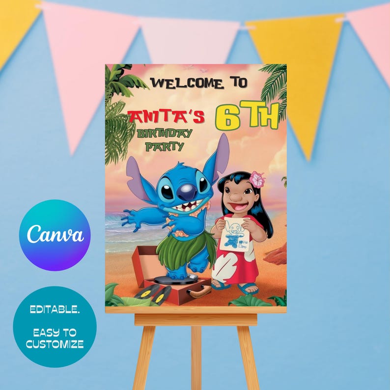 Editable Lilo and Stitch Welcome Sign, Stitch Birthday Party Welcome ...