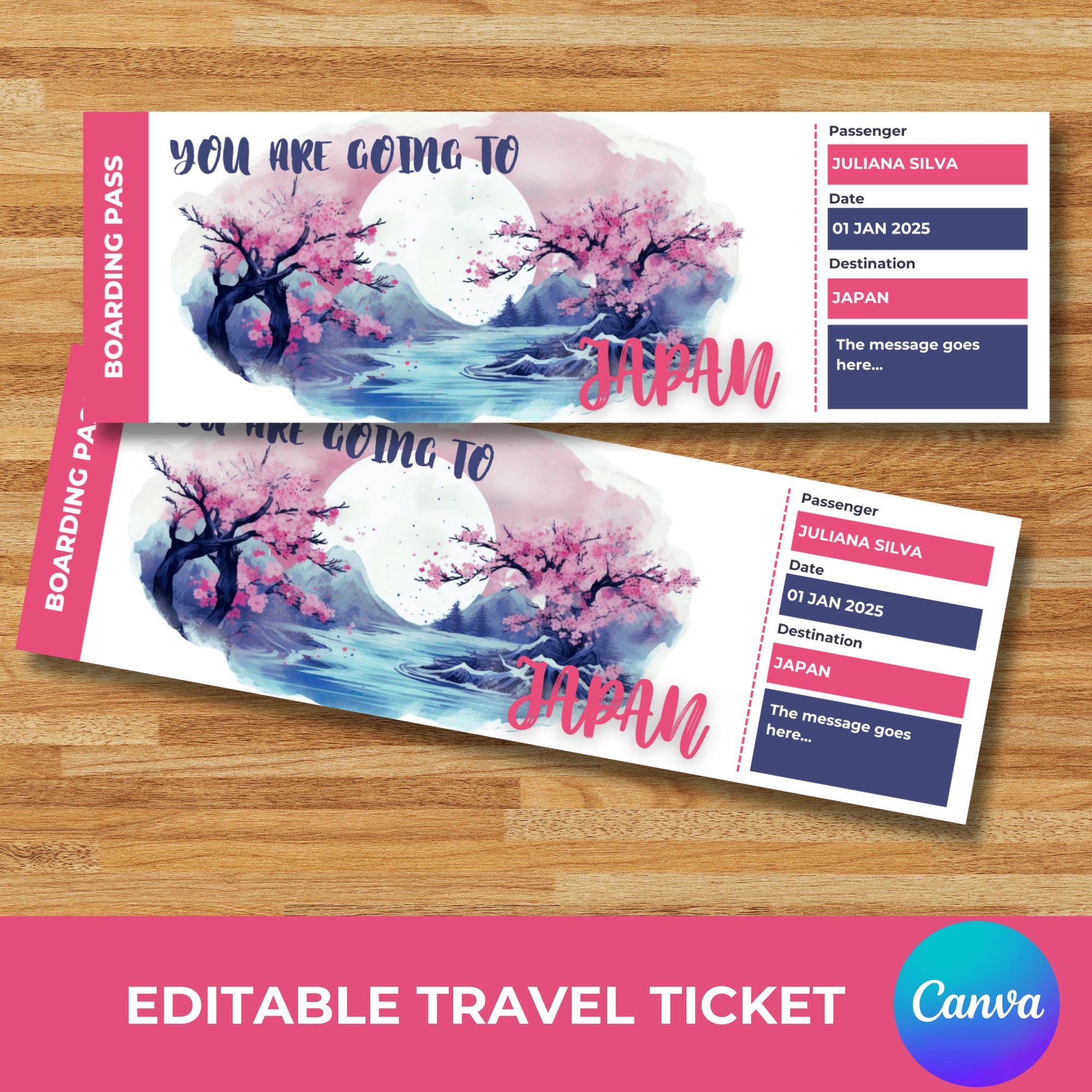Personalized Japan Boarding Pass, Printable Japan Ticket Gift, Surprise ...