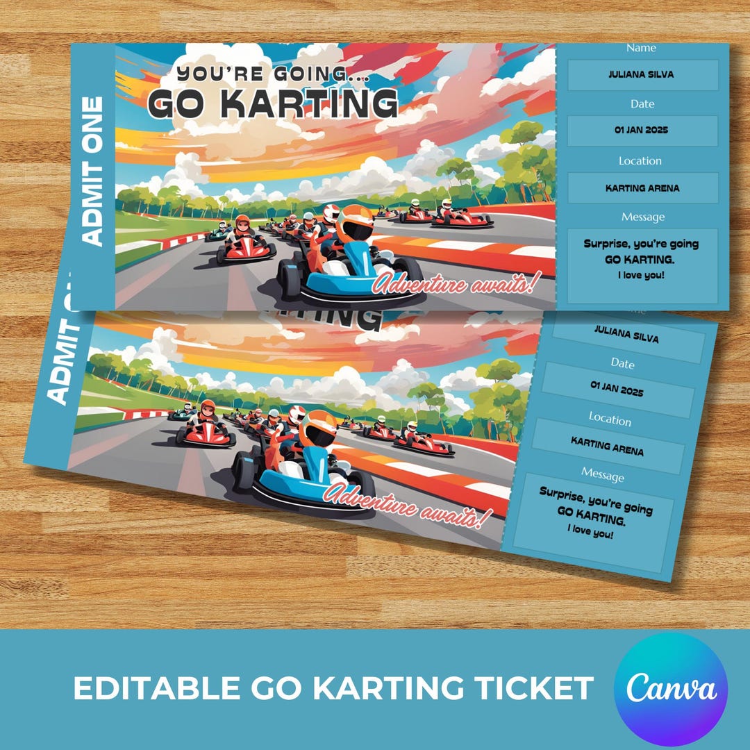 Personalised Go Kart Ticket | Go Kart Racing | Instant Download ...