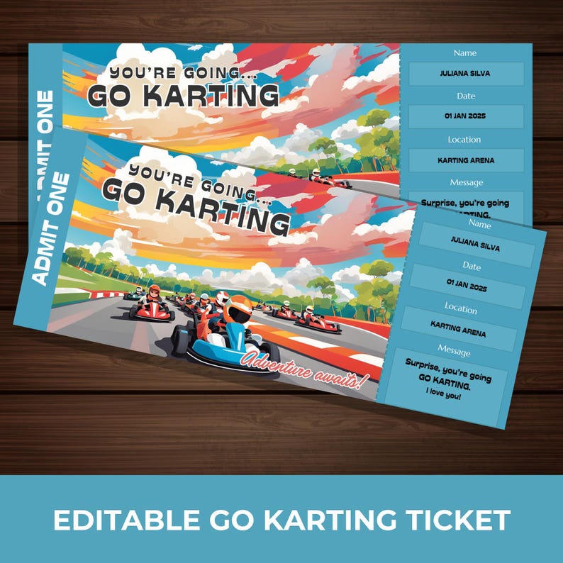 Personalized Go Kart Racing Ticket: Surprise Reveal (instant Download ...