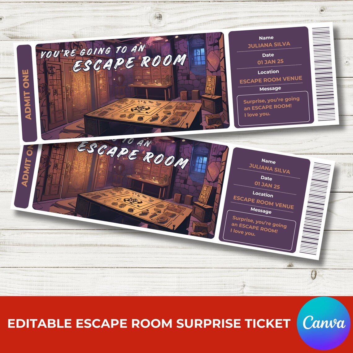 Editable Escape Room Ticket Template: Surprise Gift (instant Download ...
