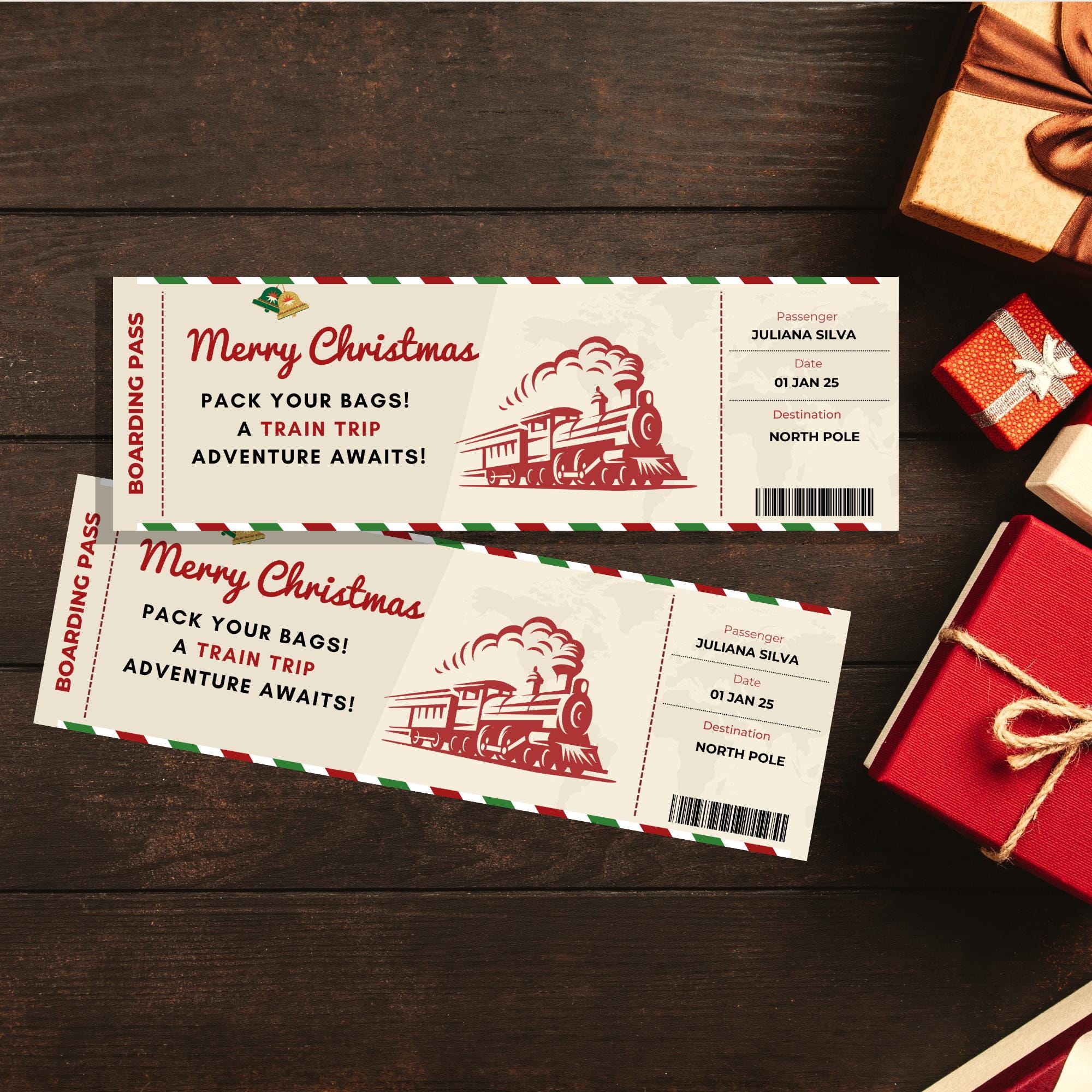 Christmas Train Ticket Surprise Gift | Printable Santa Train Ticket ...