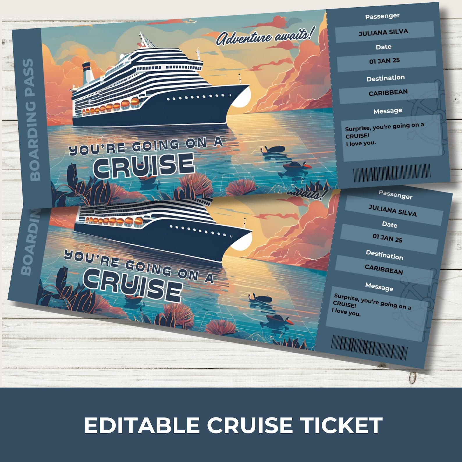 Editable Cruise Ticket Template, Printable Cruise Trip Ticket, Instant ...