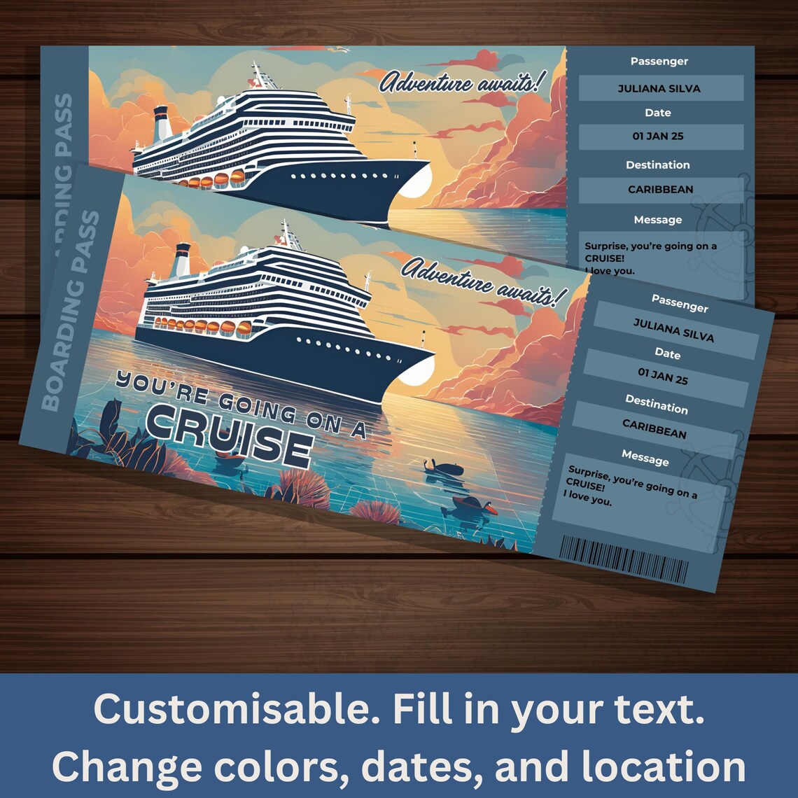 Editable Cruise Ticket Template, Printable Cruise Trip Ticket, Instant ...