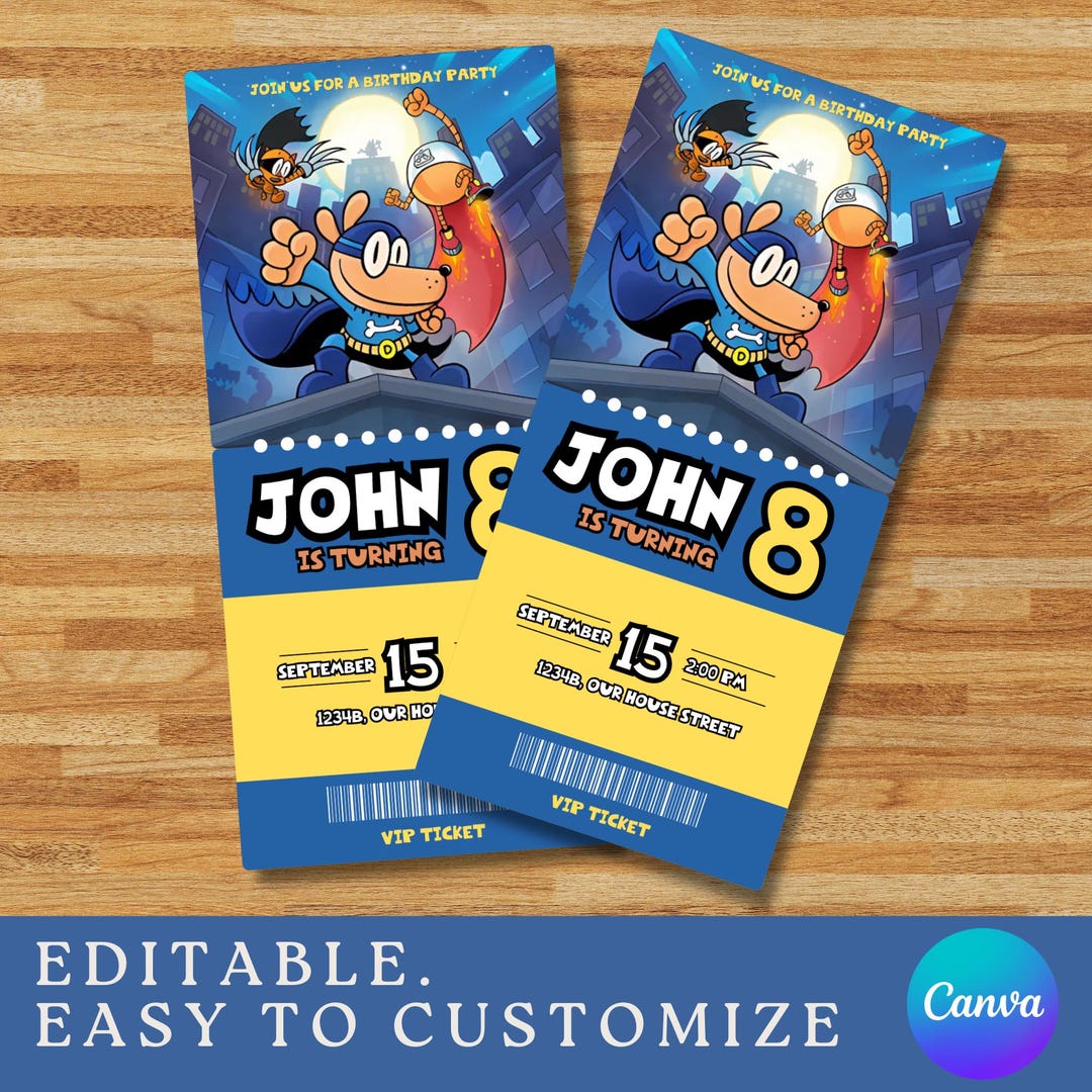 Dog Man Party Ticket, Dog Man Birthday Party Invitation, Printable Kids ...