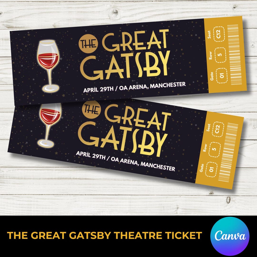 Printable the Great Gatsby Musical Theatre Ticket | Personalized ...
