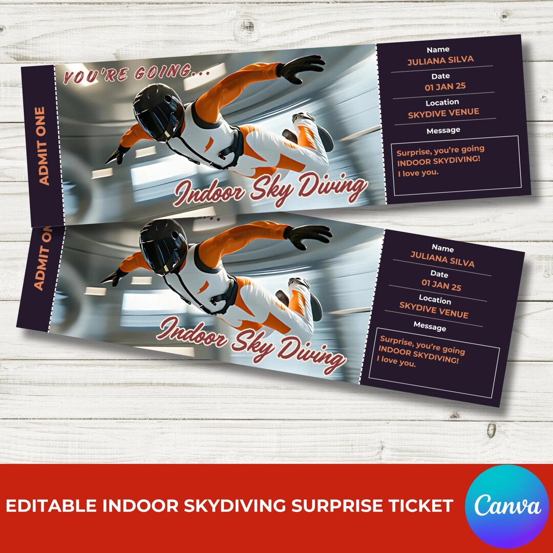 Editable Indoor Skydiving Surprise Ticket Template (digital Download ...