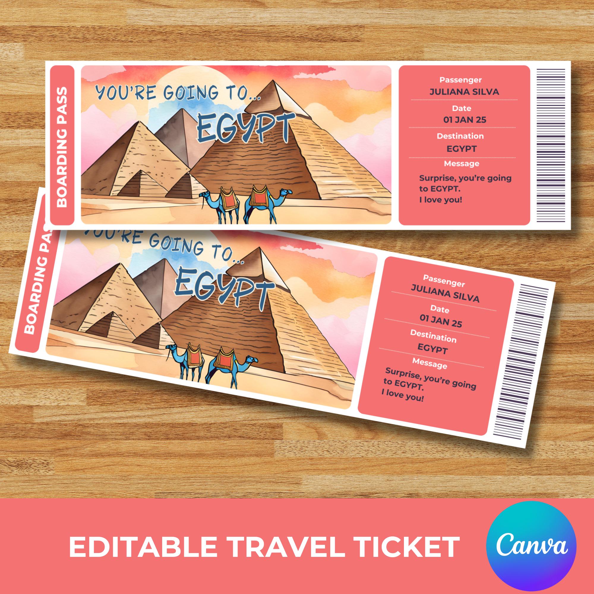 Editable Egypt Boarding Pass, You're Going to Egypt, Printable Egypt ...