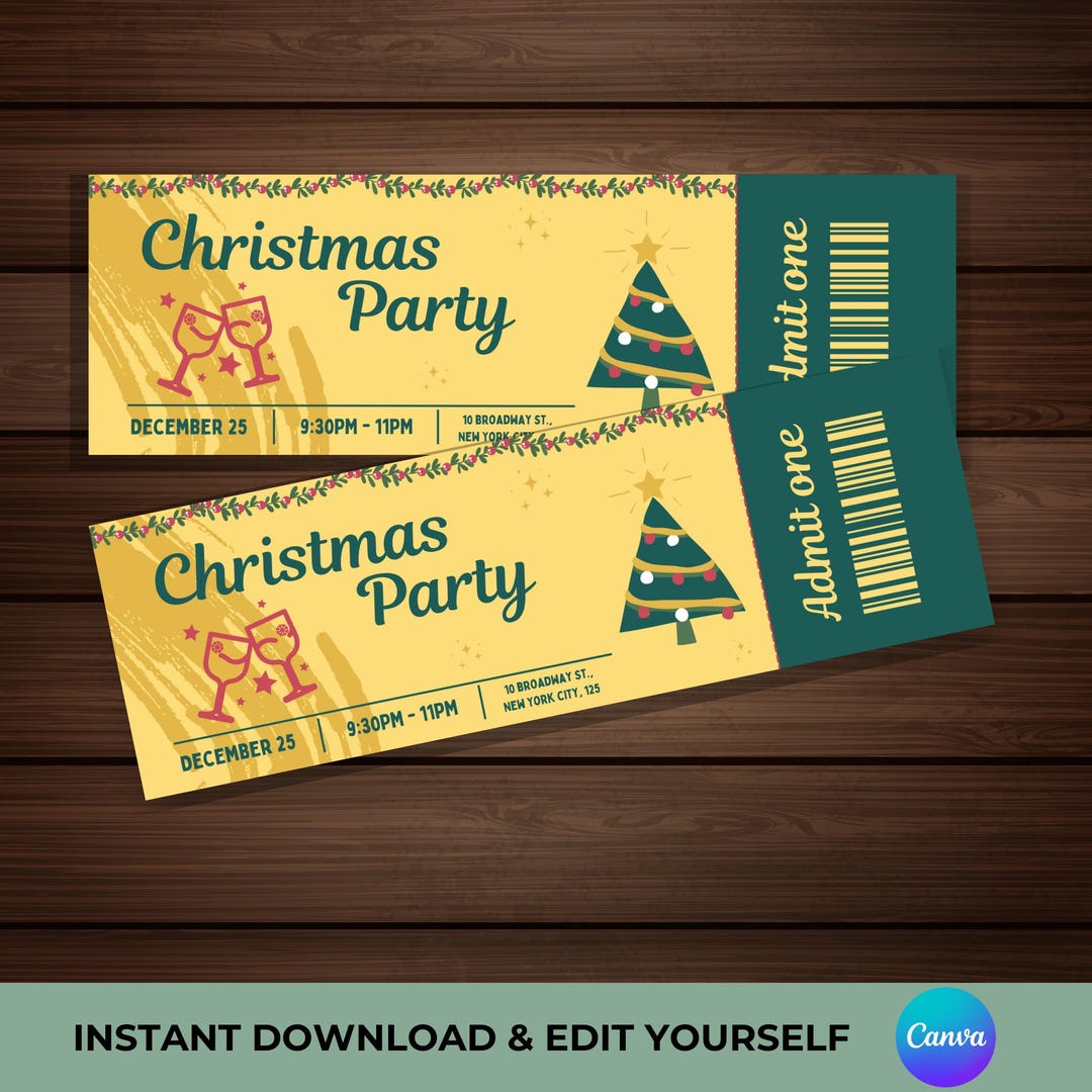 Christmas Party Event Ticket, Editable Event Ticket, DIY Event Ticket ...