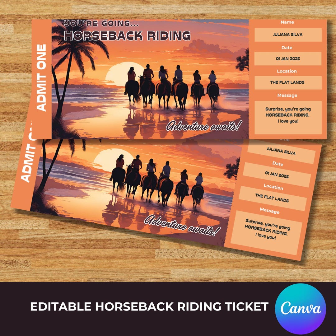 Horseback Riding Gift Ticket, Horseback Riding Surprise Gift Voucher ...