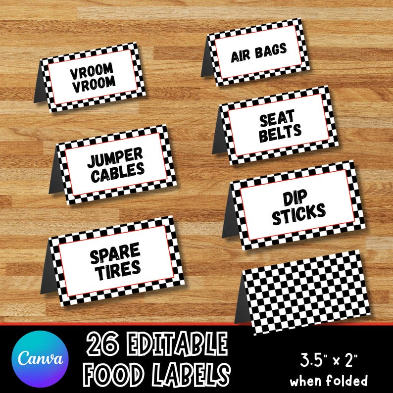 Race Car Food Tents, Printable Racing Food Labels, Two Fast Food Labels ...