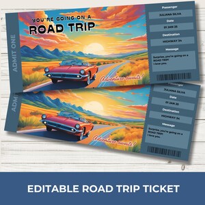 Editable Road Trip Ticket: Surprise Vacation Reveal (instant Download ...