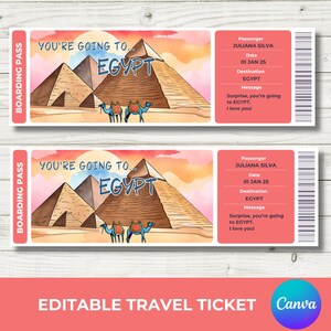 Editable Egypt Boarding Pass, You're Going to Egypt, Printable Egypt ...