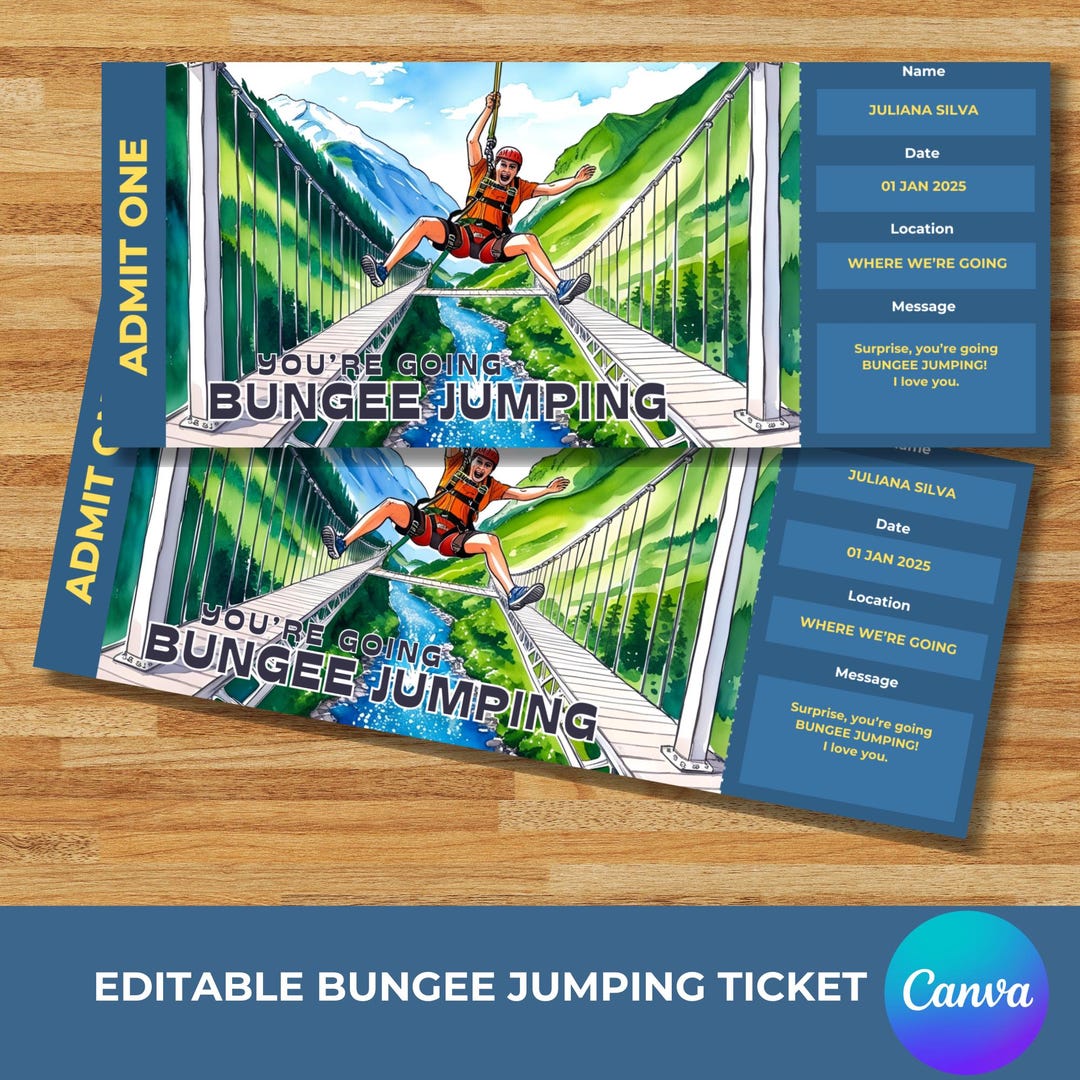 Editable Bungee Jumping Gift Ticket: Surprise Invitation (digital ...