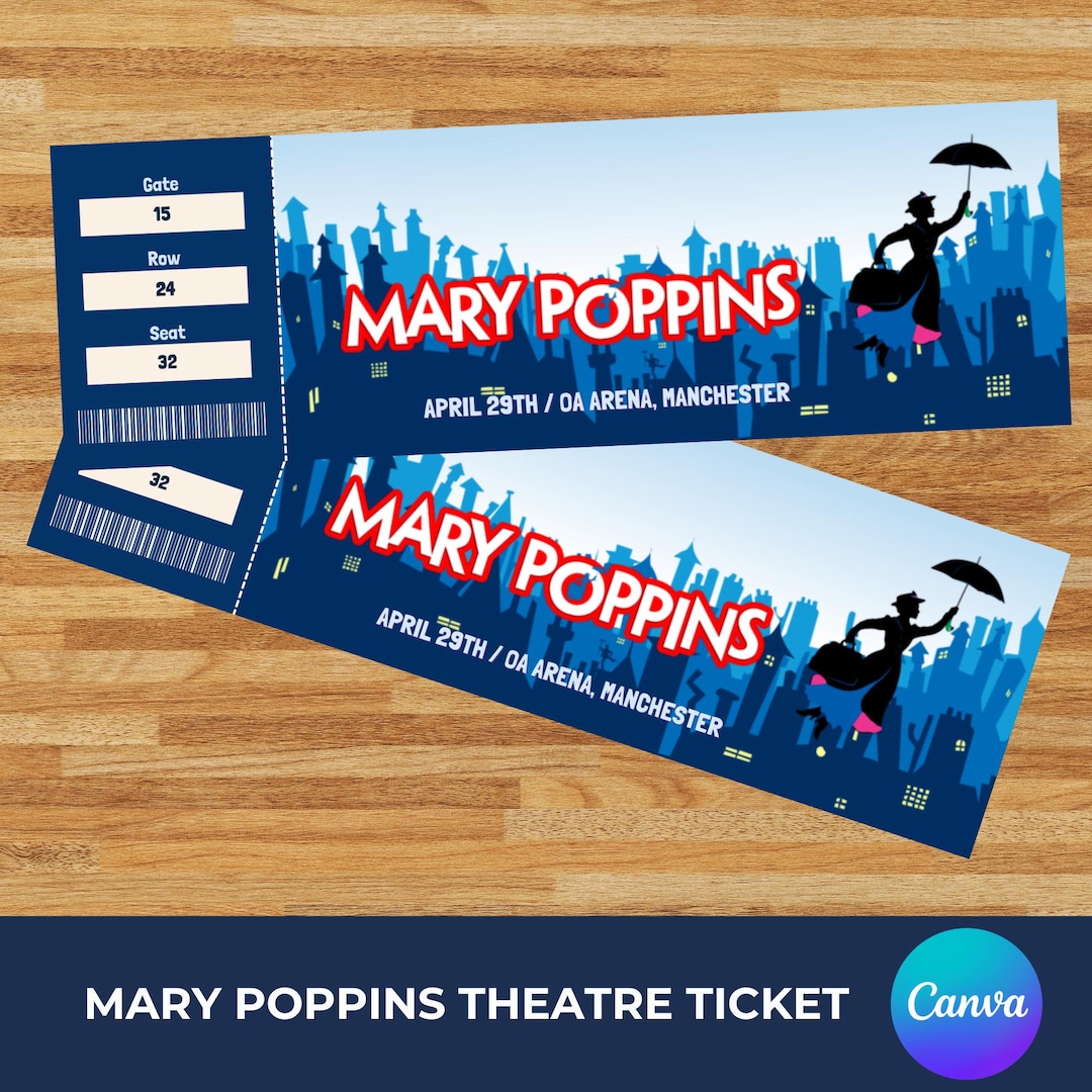 Printable Mary Poppins Broadway Surprise Ticket, Mary Poppins the Musical Collectible Ticket ...