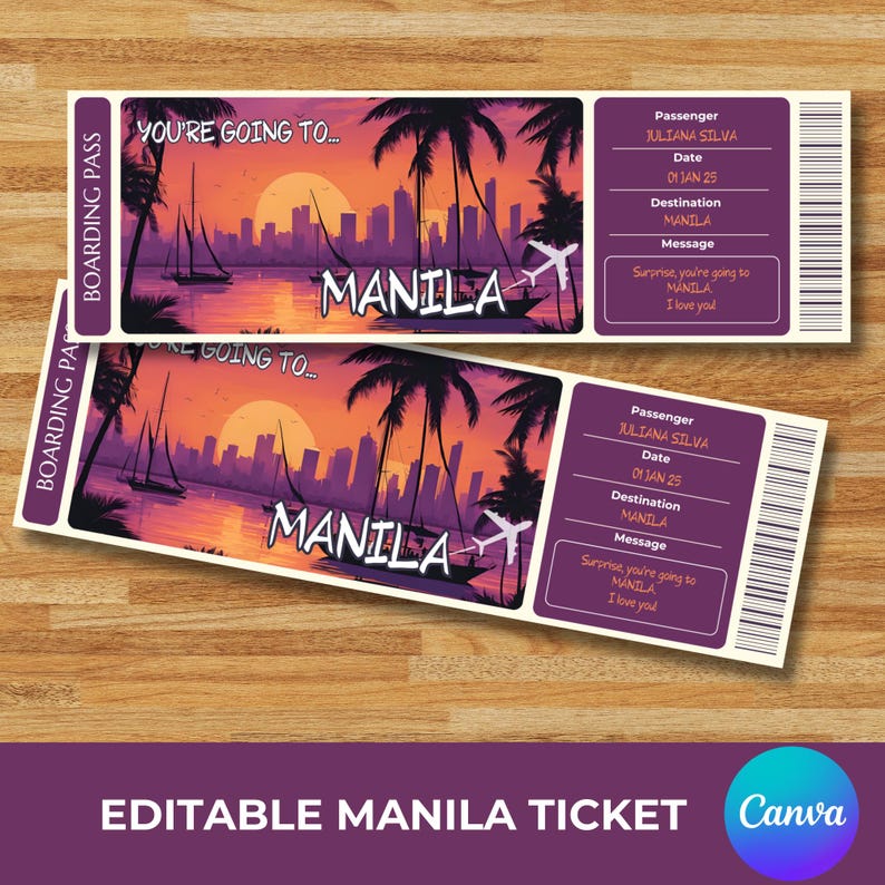 Editable Manila Ticket, Philippines Trip Surprise Gift | You're Going ...