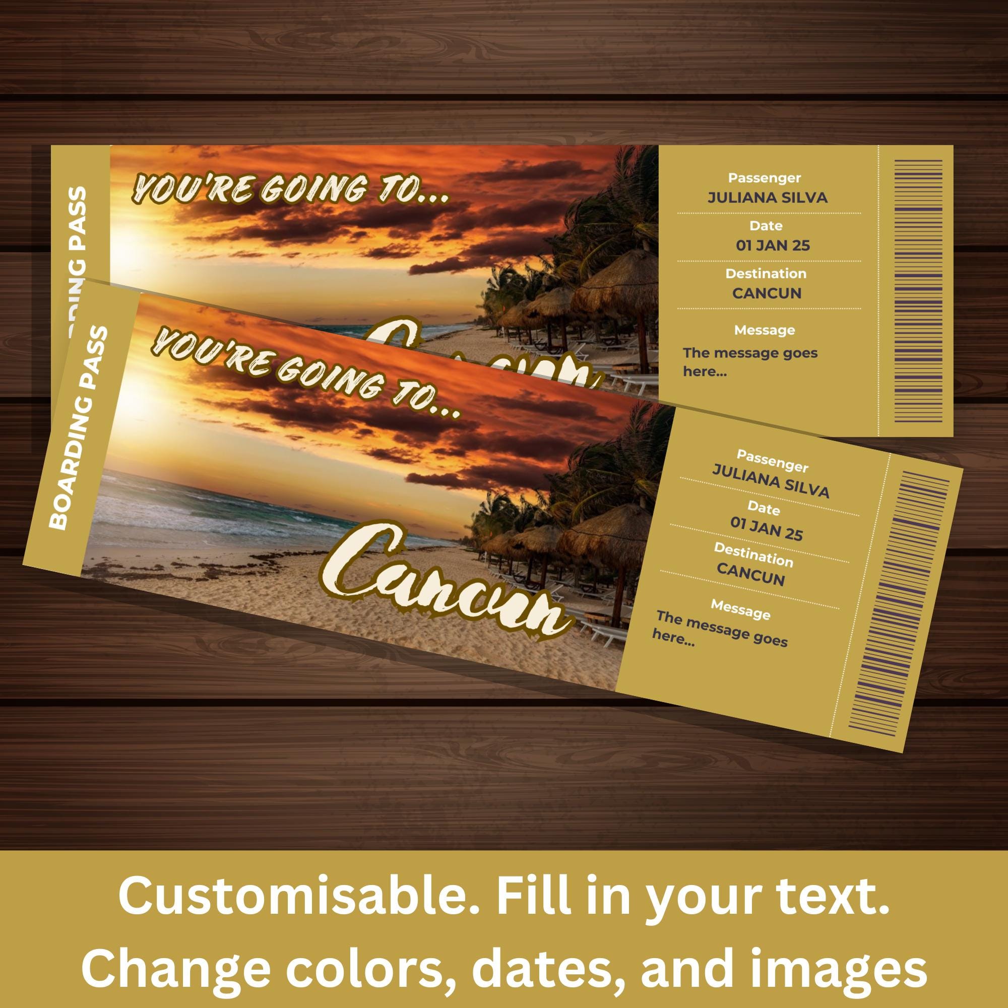 Printable Cancun Boarding Pass, You're Going to Cancun, Editable Cancun ...