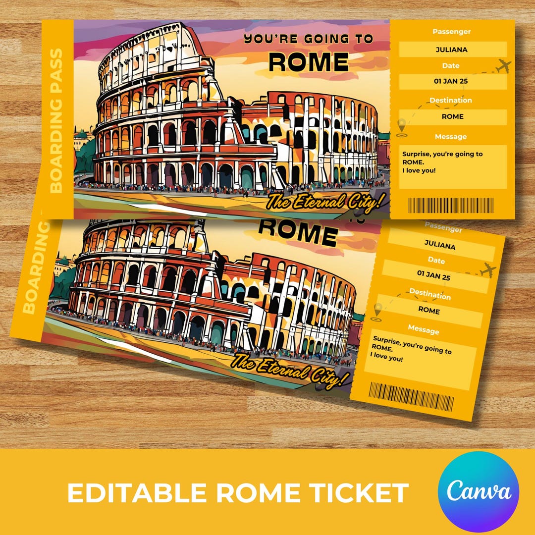 Editable Rome Boarding Pass, You're Going to Rome, Printable Rome ...