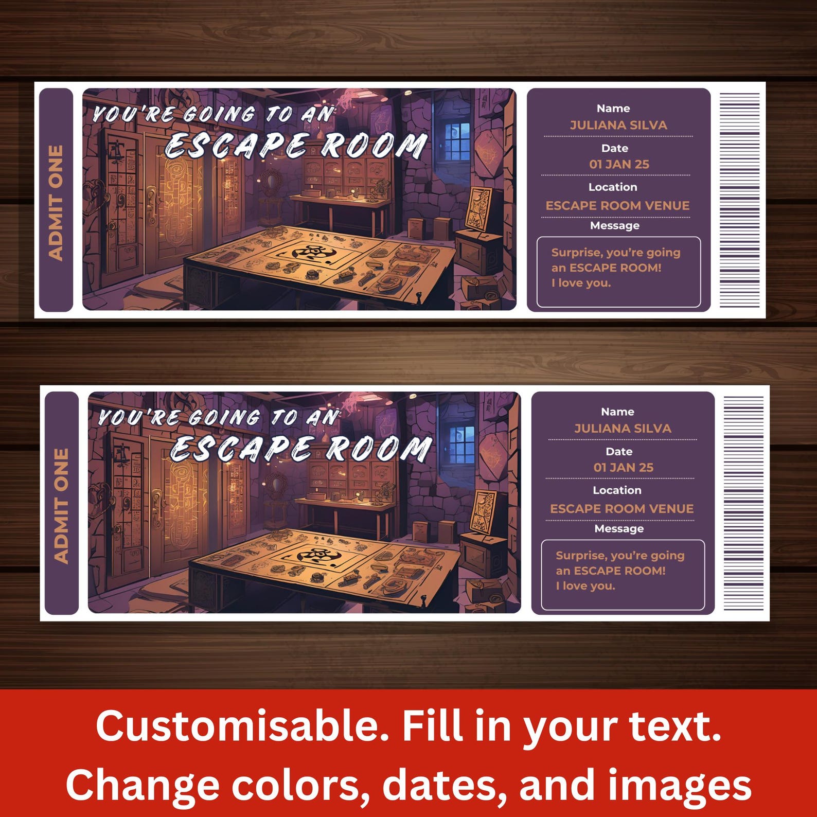 Editable Escape Room Ticket Template: Surprise Gift (instant Download ...