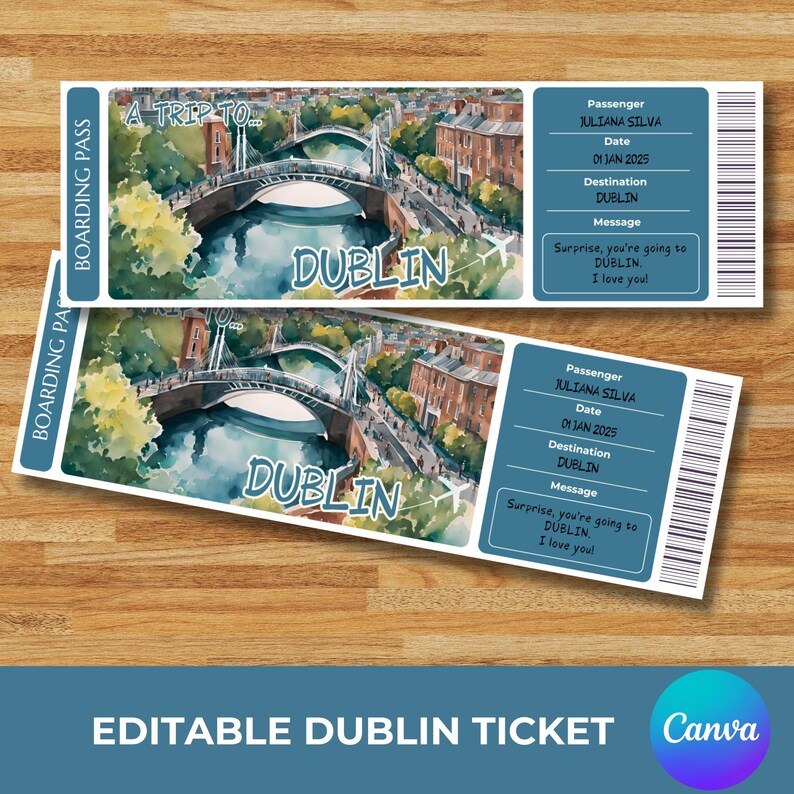 Editable Dublin Boarding Pass: Surprise Trip Ticket (instant Download ...