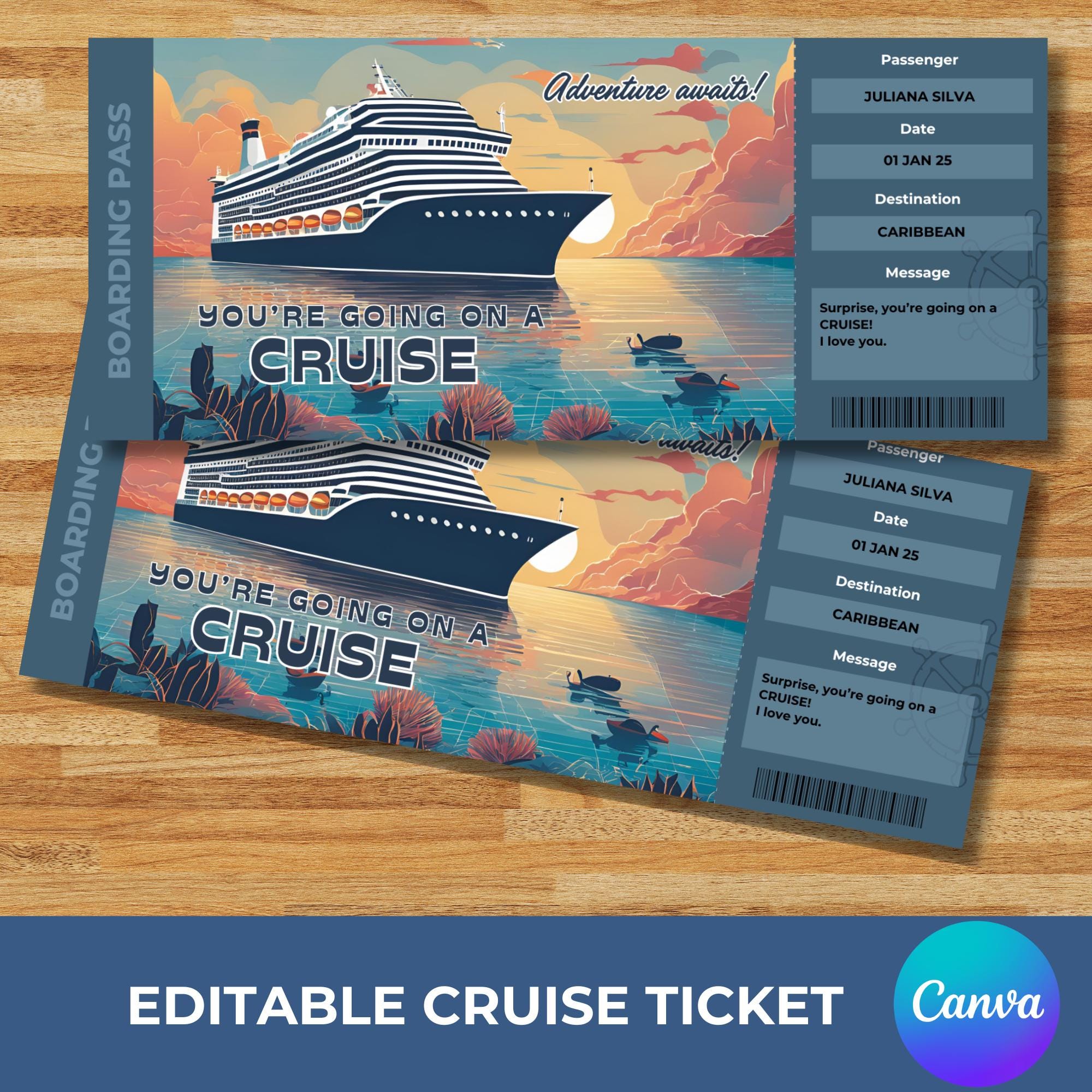 Editable Cruise Ticket Template, Printable Cruise Trip Ticket, Instant ...